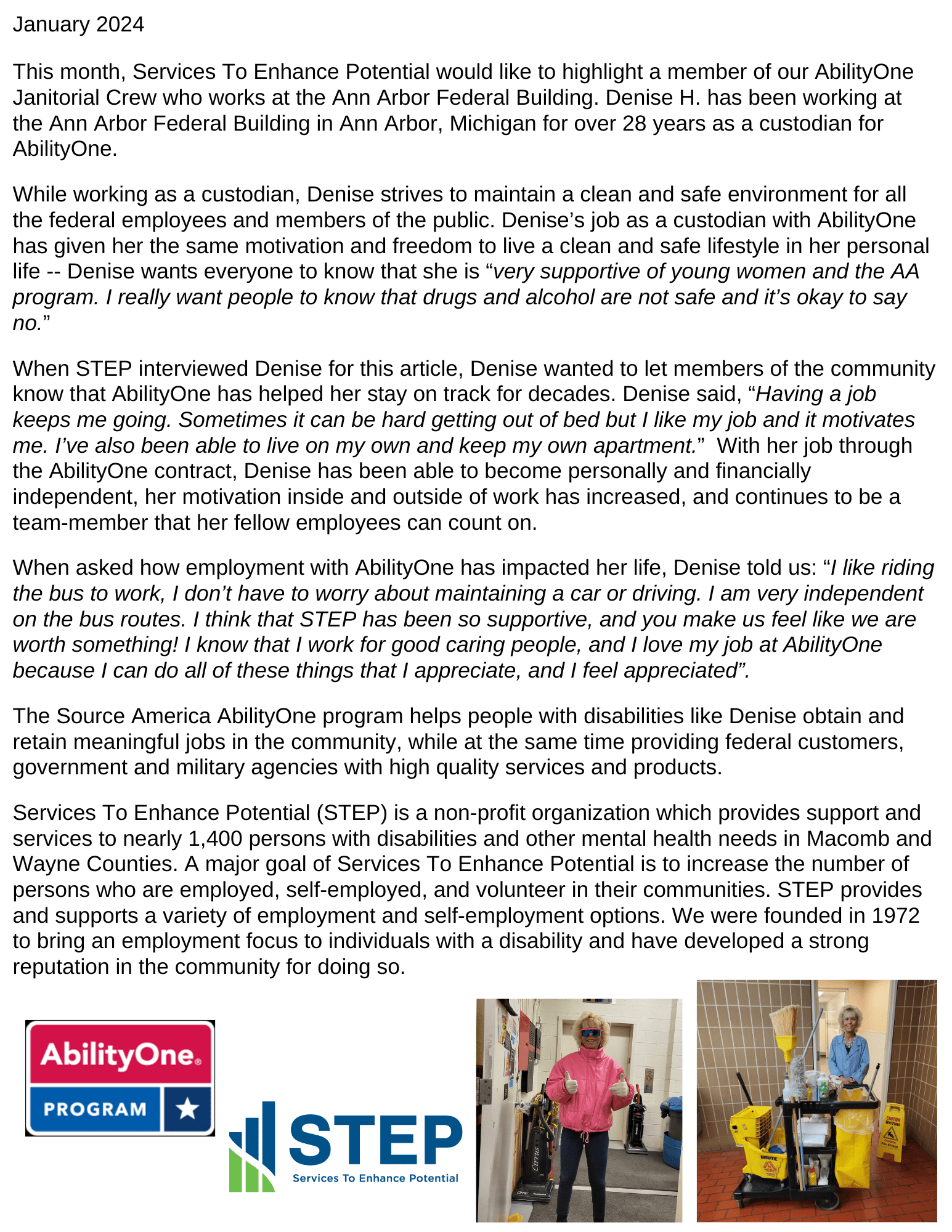 STEP and AbilityOne January 2024 – Services To Enhance Potential